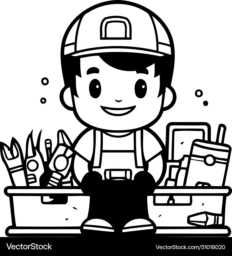 Cartoon handyman with tool box cute cartoon Vector Image