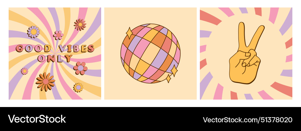 Groovy backgrounds set good vibes only slogan Vector Image