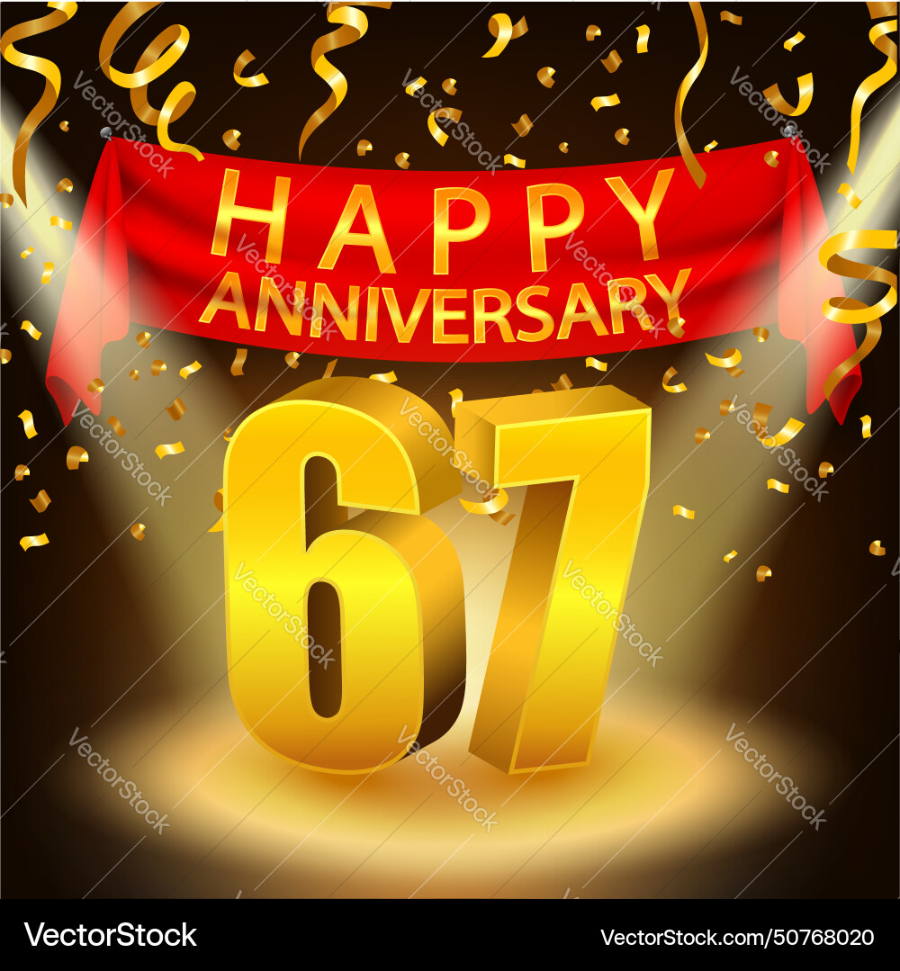 Happy 67th anniversary celebration with golden Vector Image