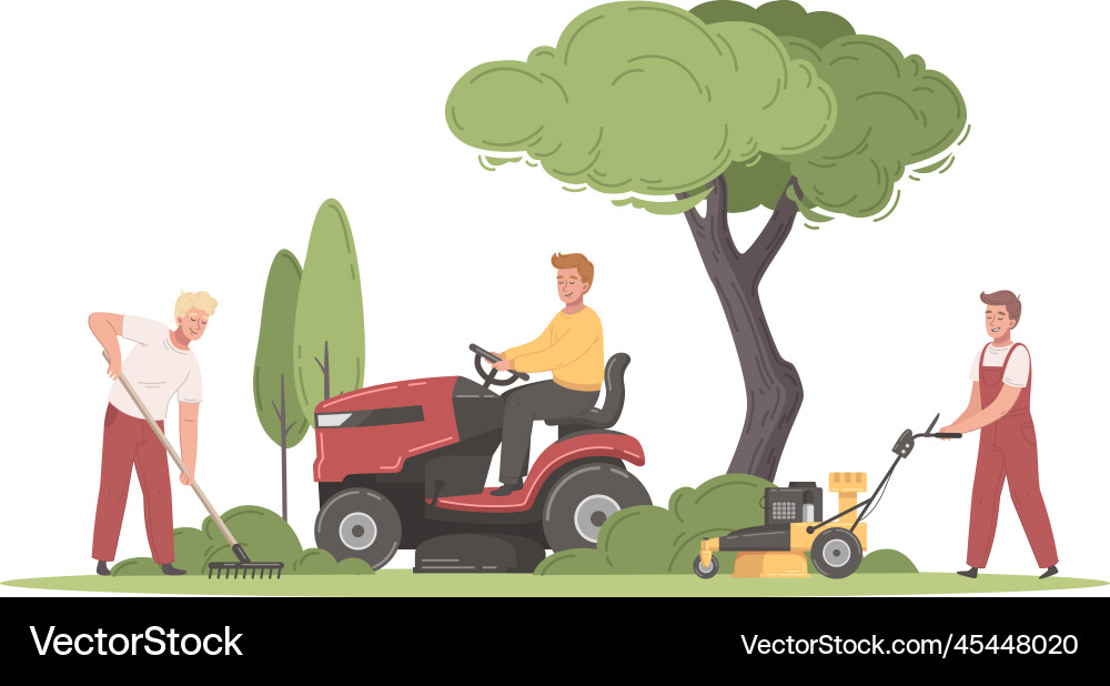 Lawn mowing cartoon Royalty Free Vector Image - VectorStock