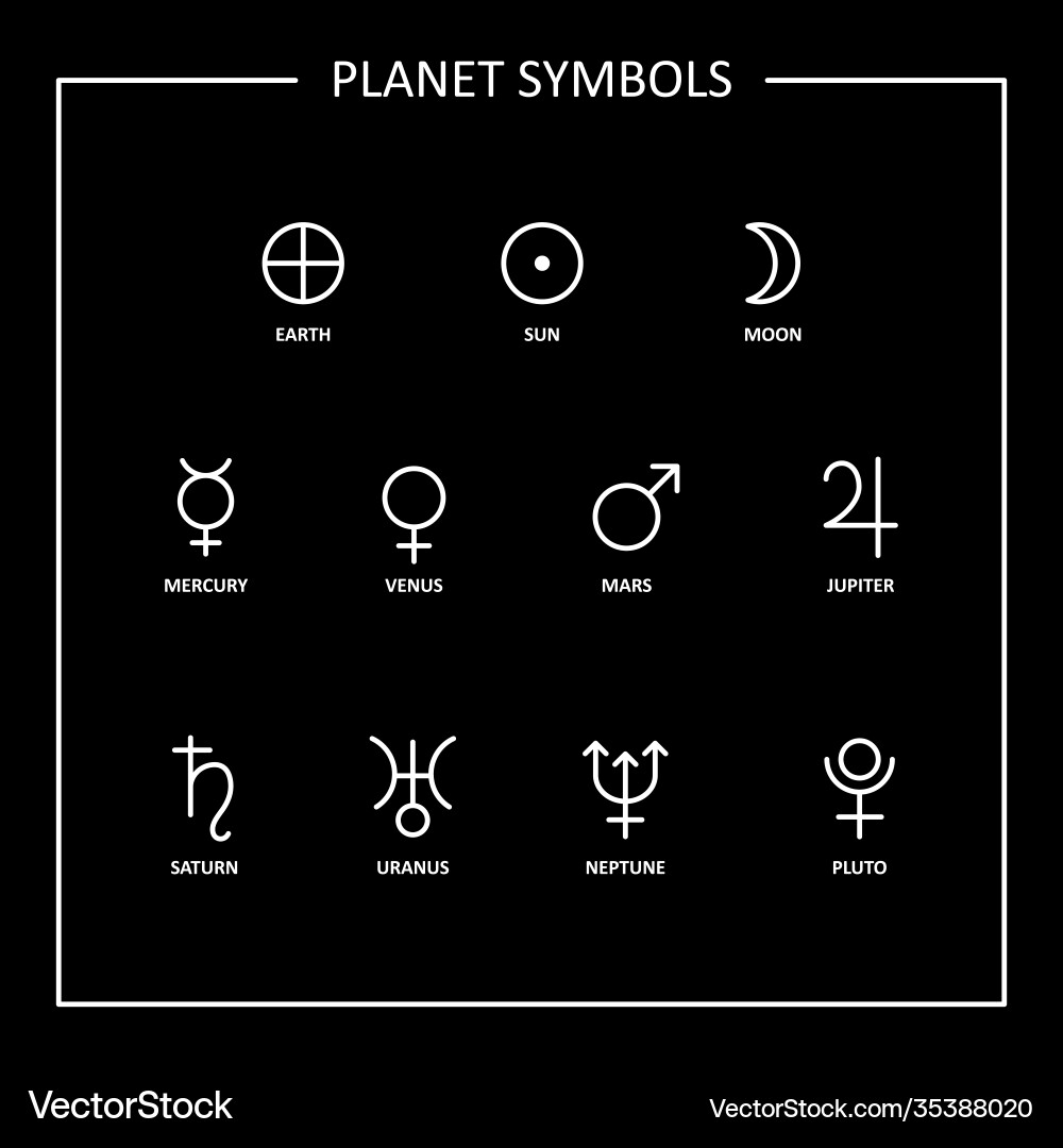 Planet symbols signs on black background Vector Image