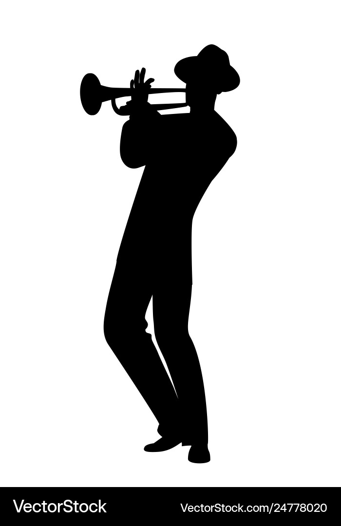 Silhouette man wearing hat playing trumpet Vector Image
