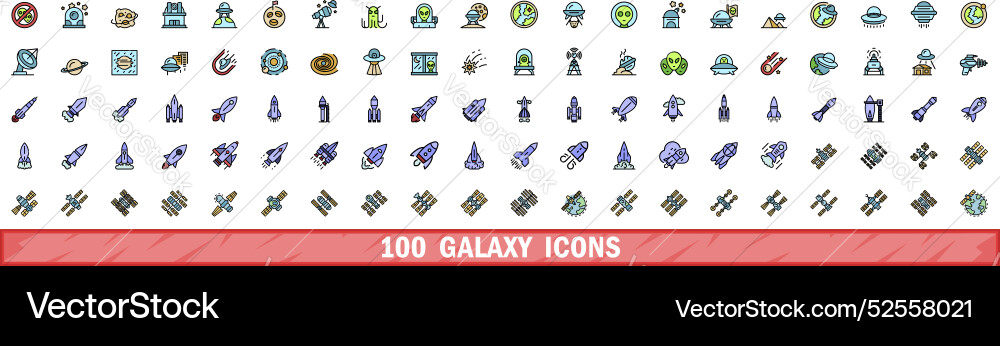 100 galaxy icons set color line style Royalty Free Vector