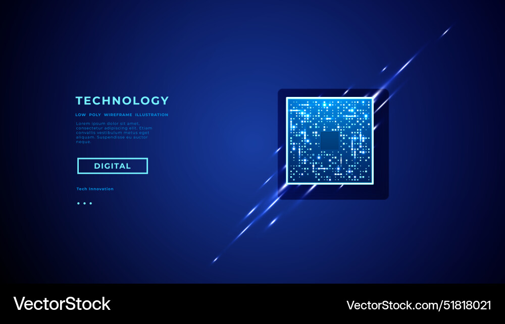 Chip with brightly glowing pixels abstract Vector Image