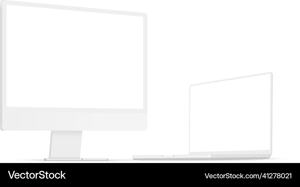 Clay pc and laptop mockup with perspective side Vector Image