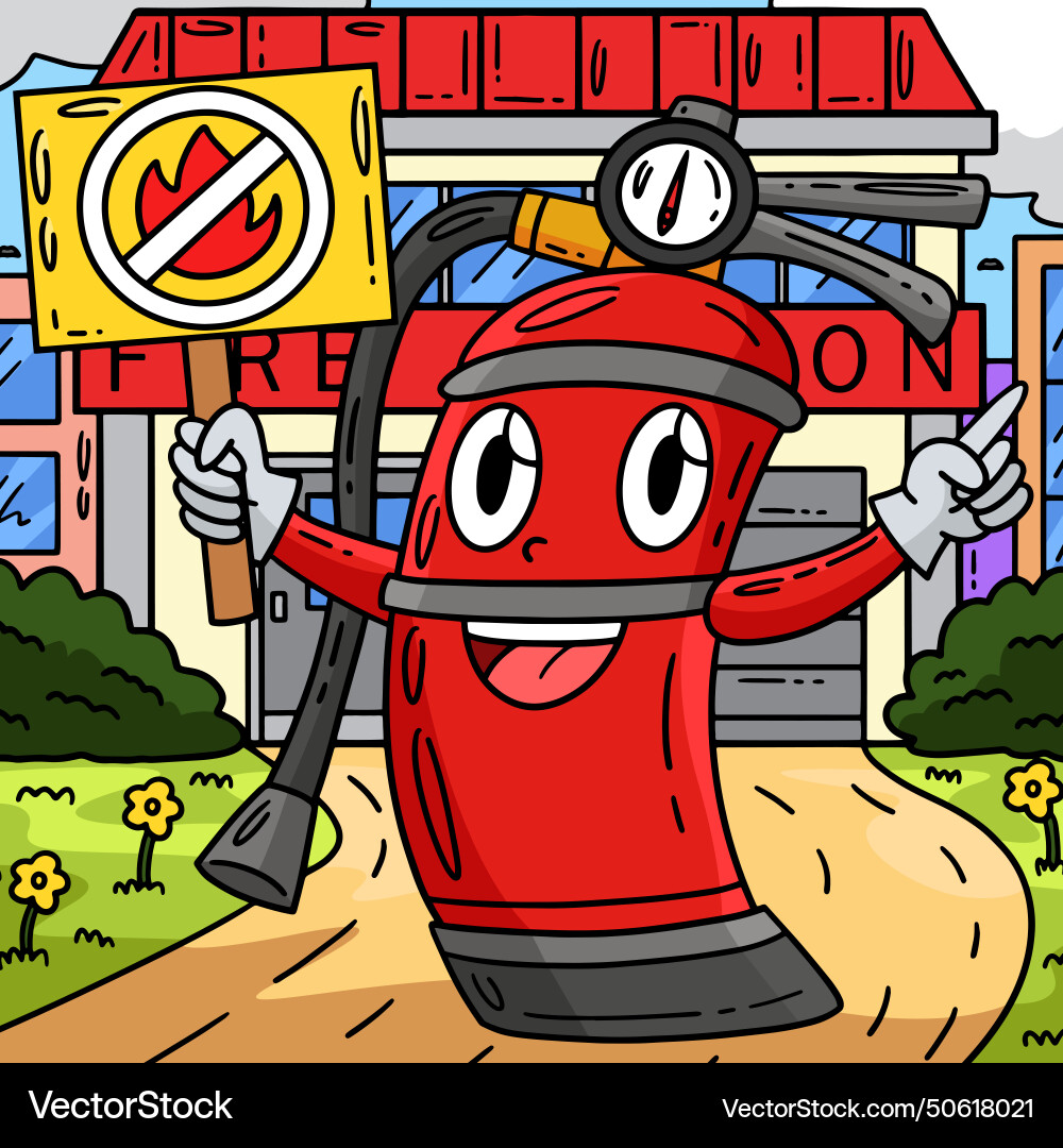 Firefighter fire extinguisher colored cartoon Vector Image