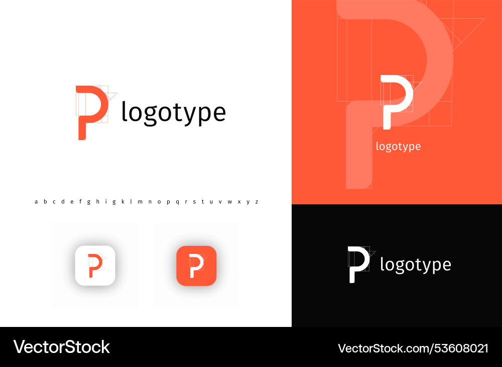 Geometric letter p monogram minimalistic logo for Vector Image