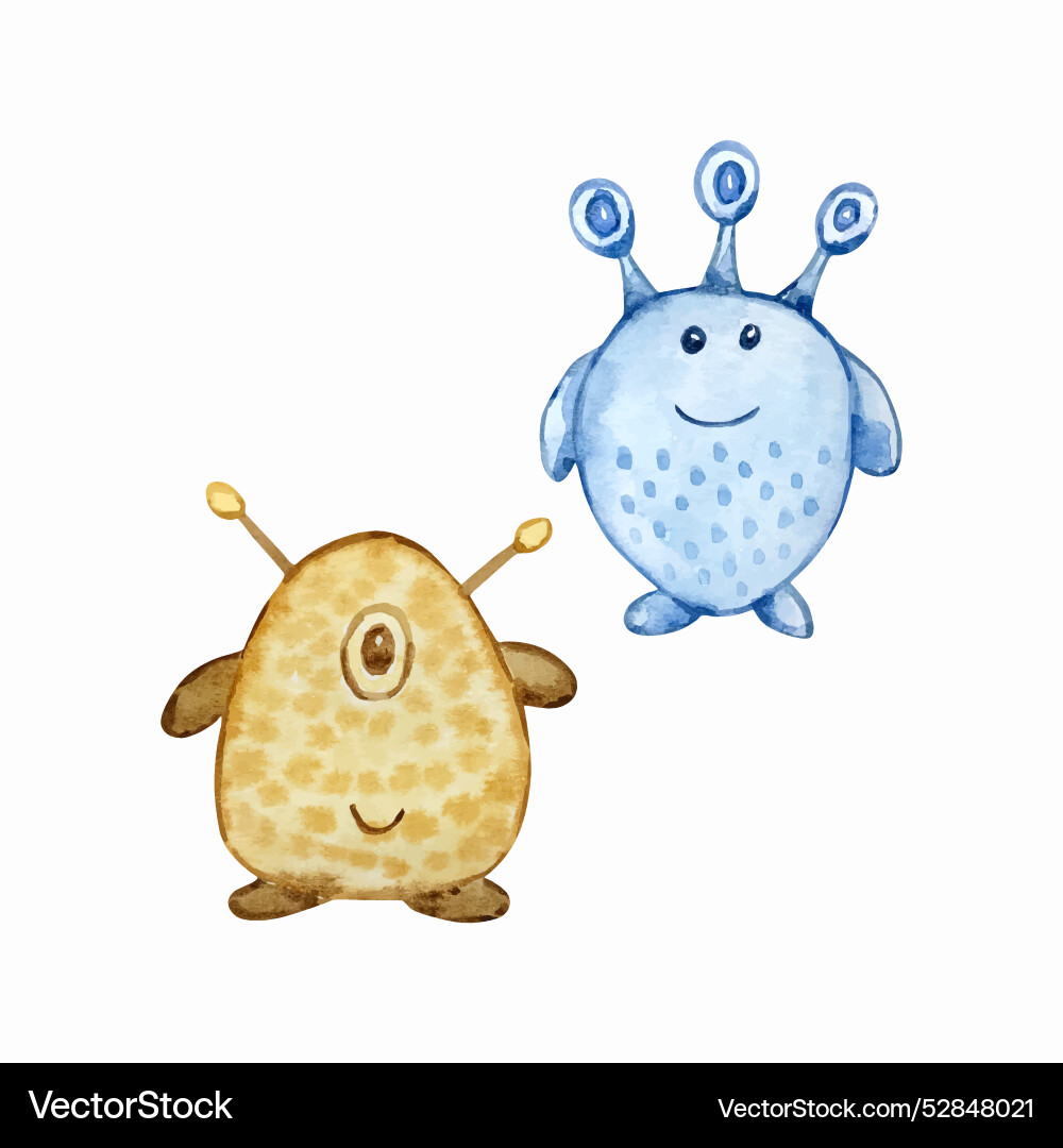 Watercolor cute alien set space Royalty Free Vector Image