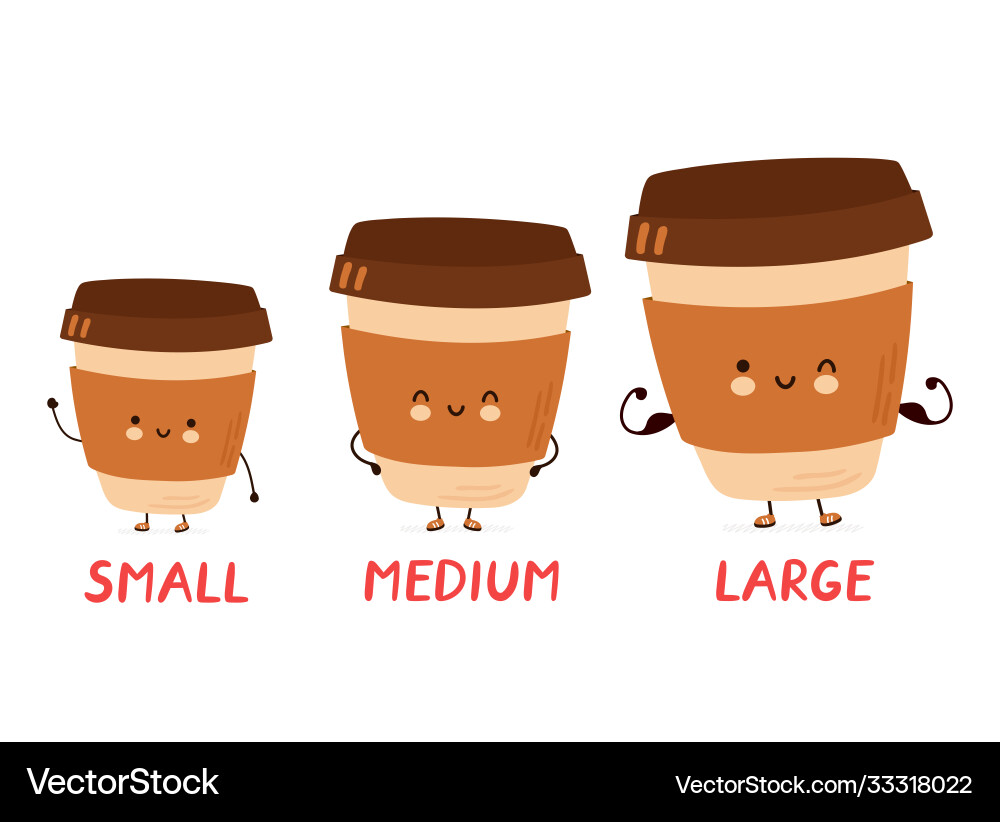 Cute happy funny coffee size Royalty Free Vector Image