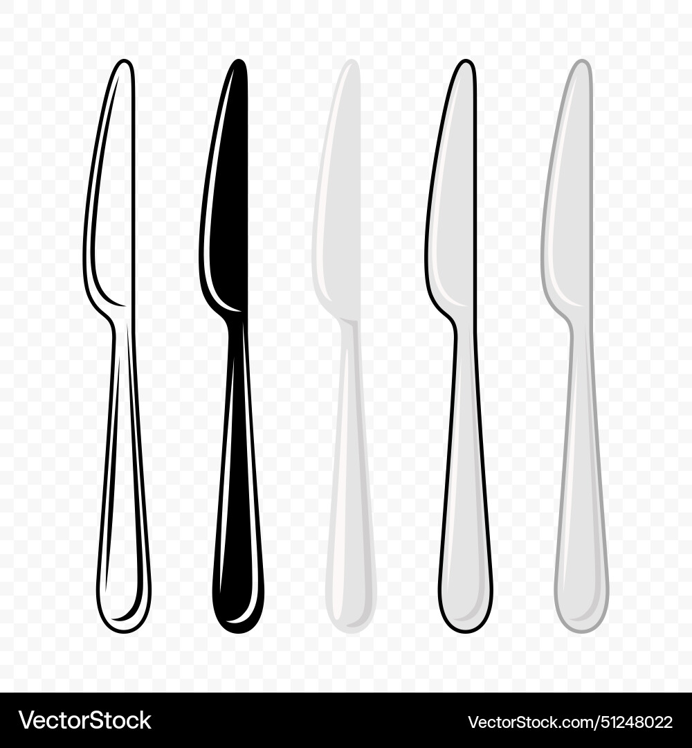 Flat dinner knife with outline icon set Royalty Free Vector