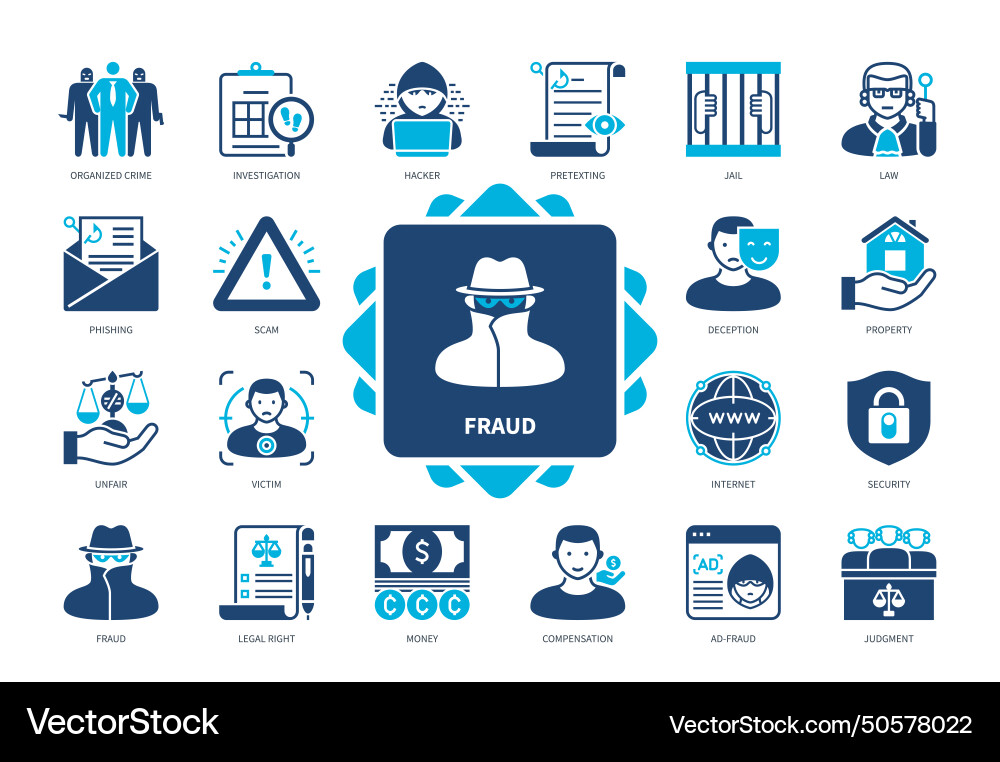 Fraud solid icon set Royalty Free Vector Image
