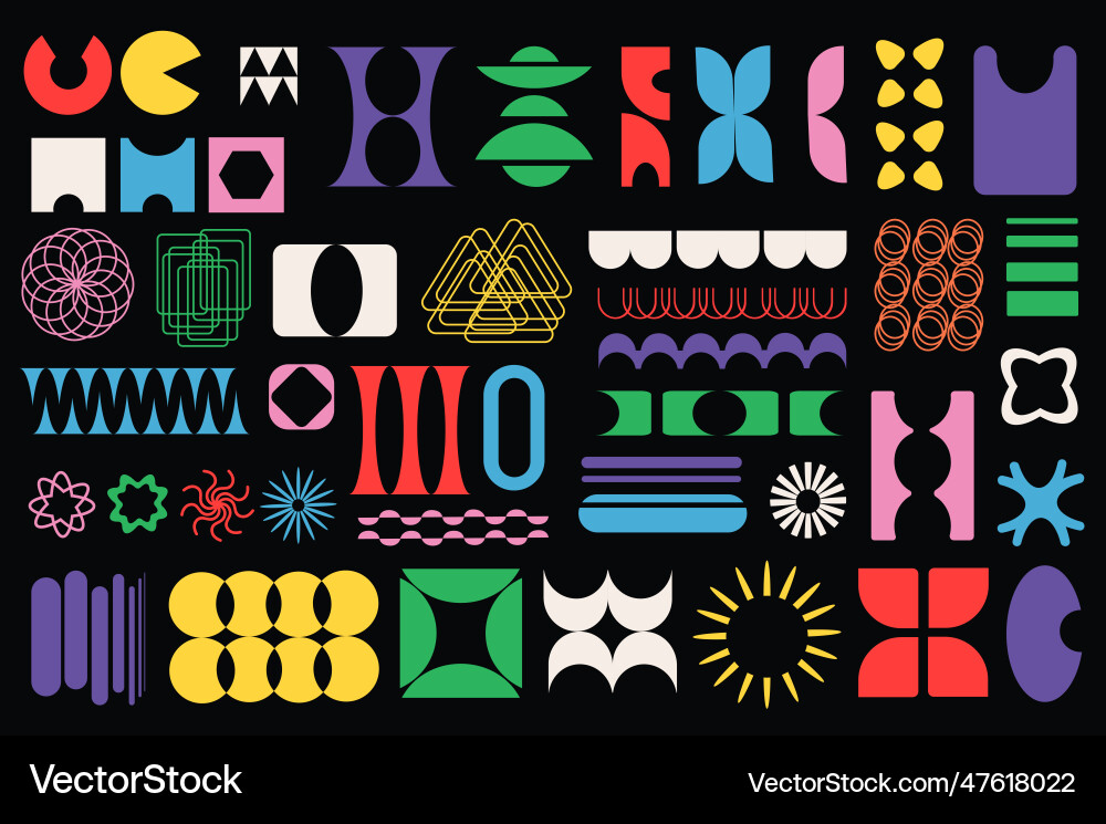 Retro geometric shapes mega set in graphic flat Vector Image