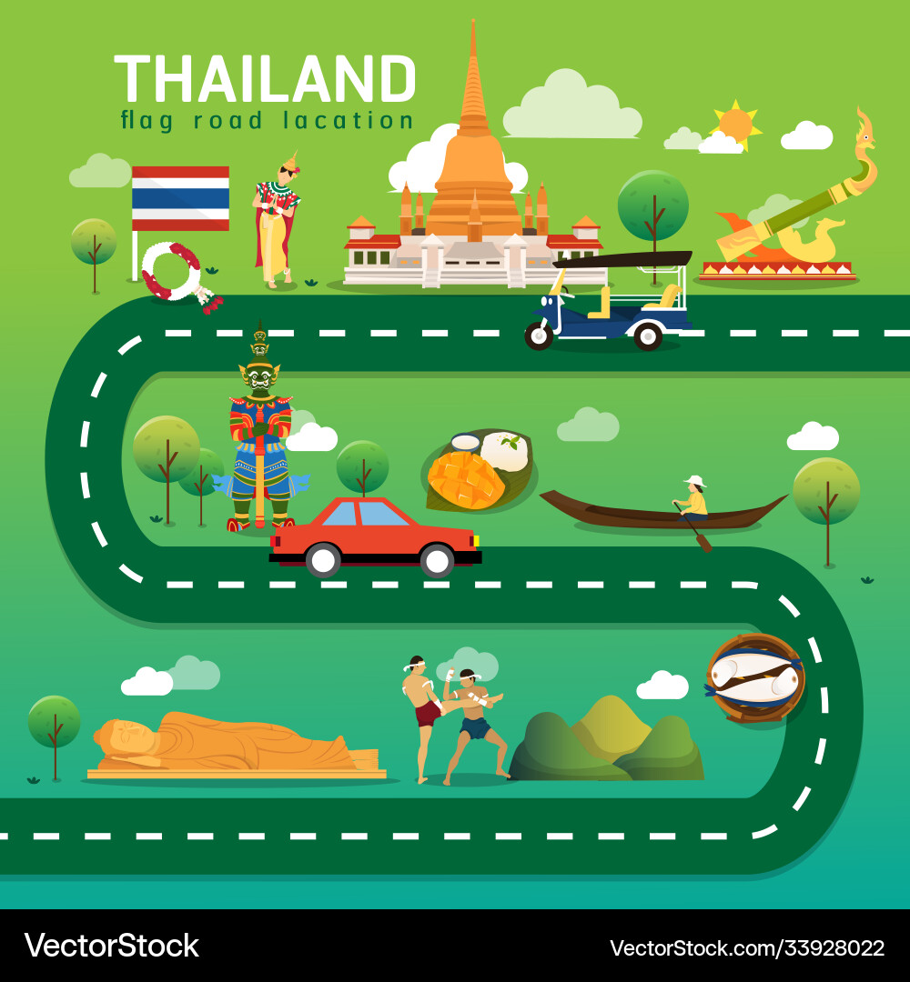 Straßenkarte und Reiseroute in thailand Royalty Free Vector