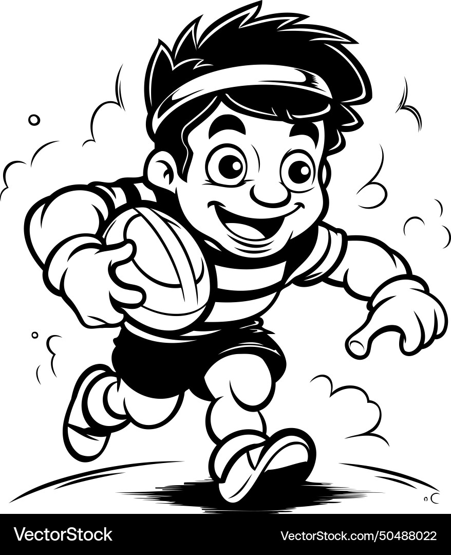 Rugby player - black and white cartoon Royalty Free Vector