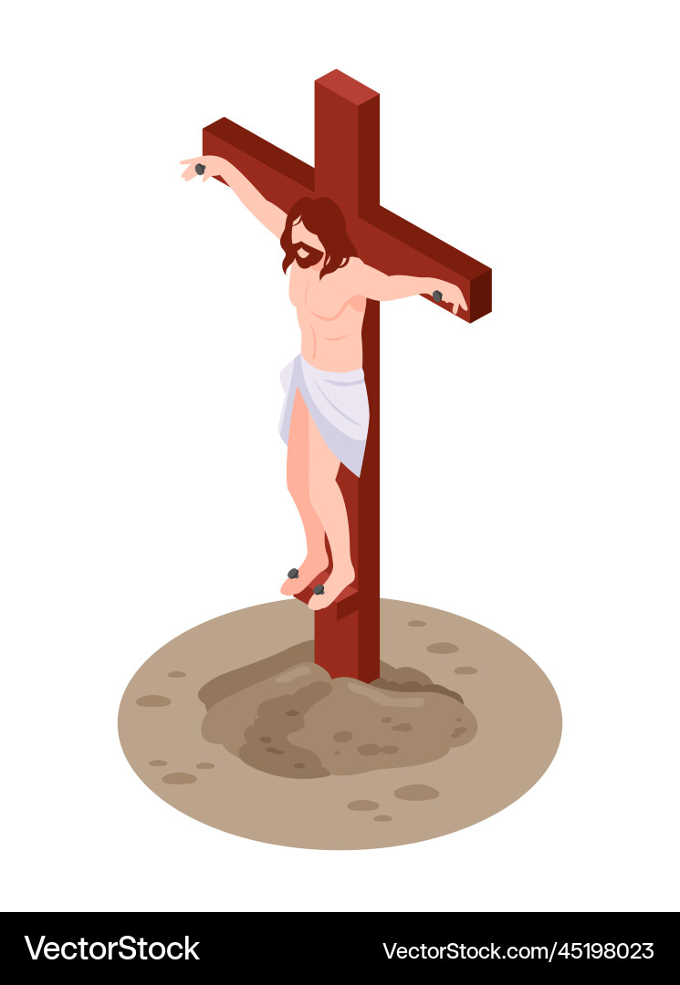 Crucified christ isometric composition Royalty Free Vector