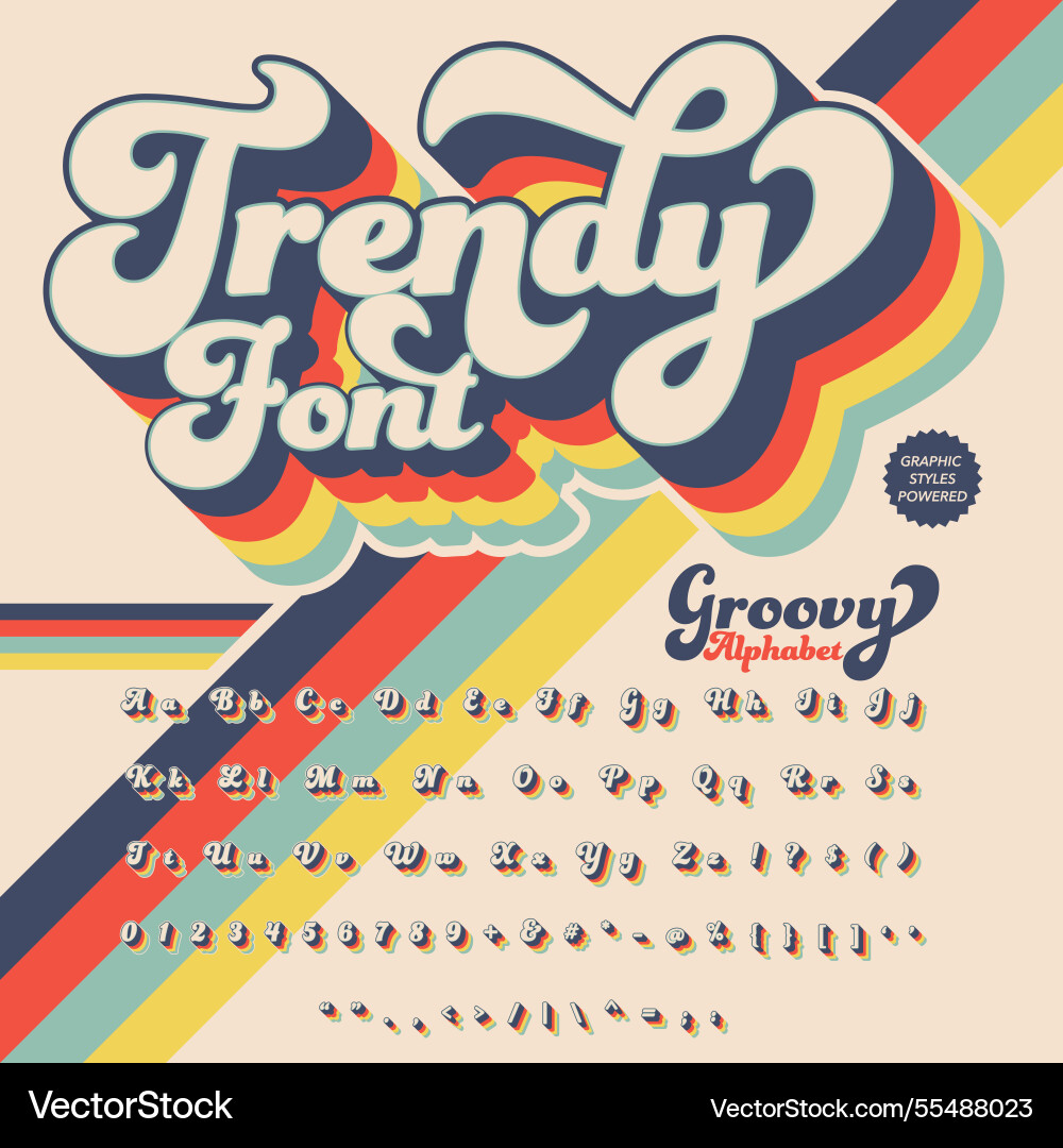Groovy vintage retro bold font alphabet Royalty Free Vector