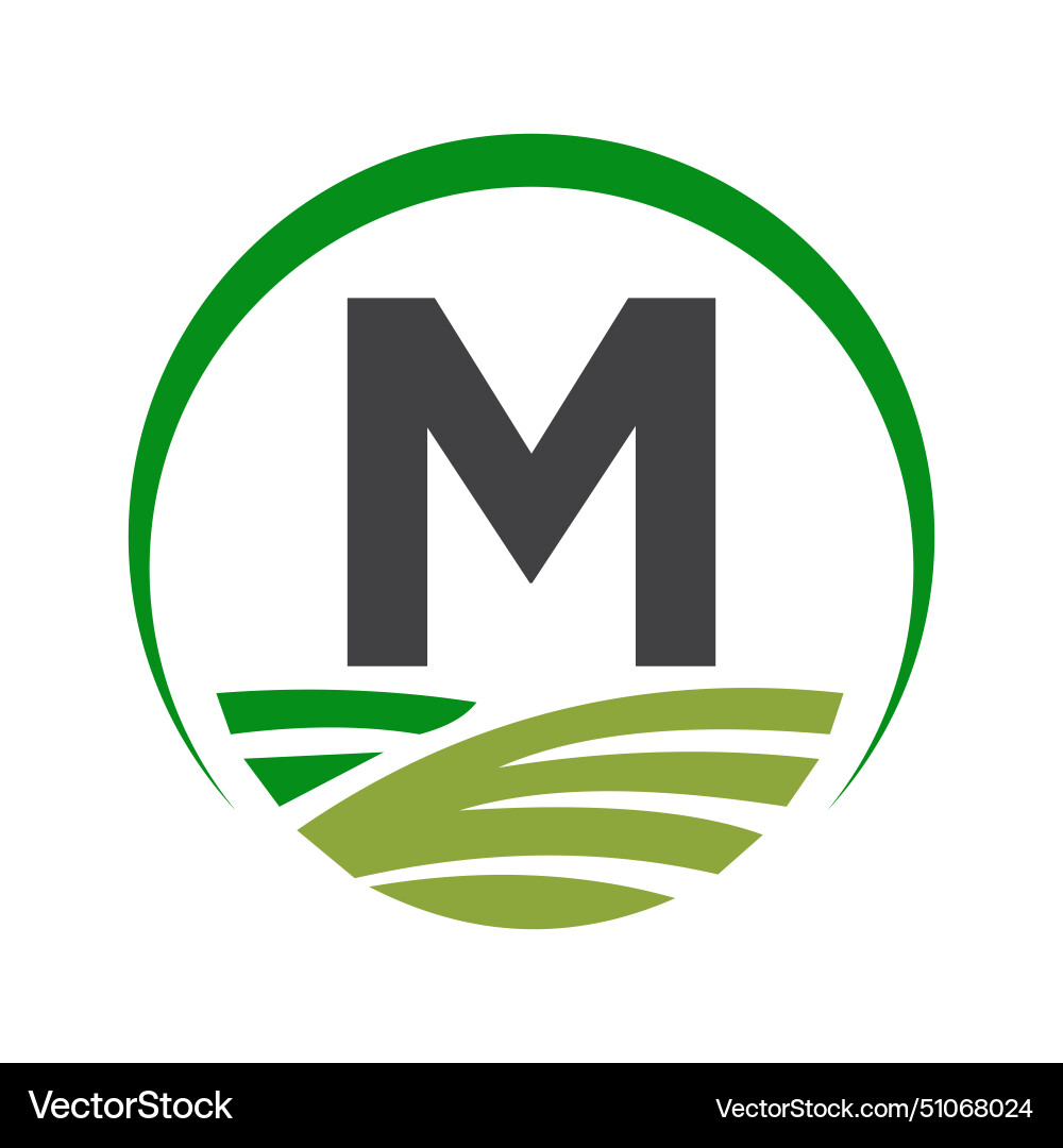 Agriculture logo on letter m concept for farming Vector Image