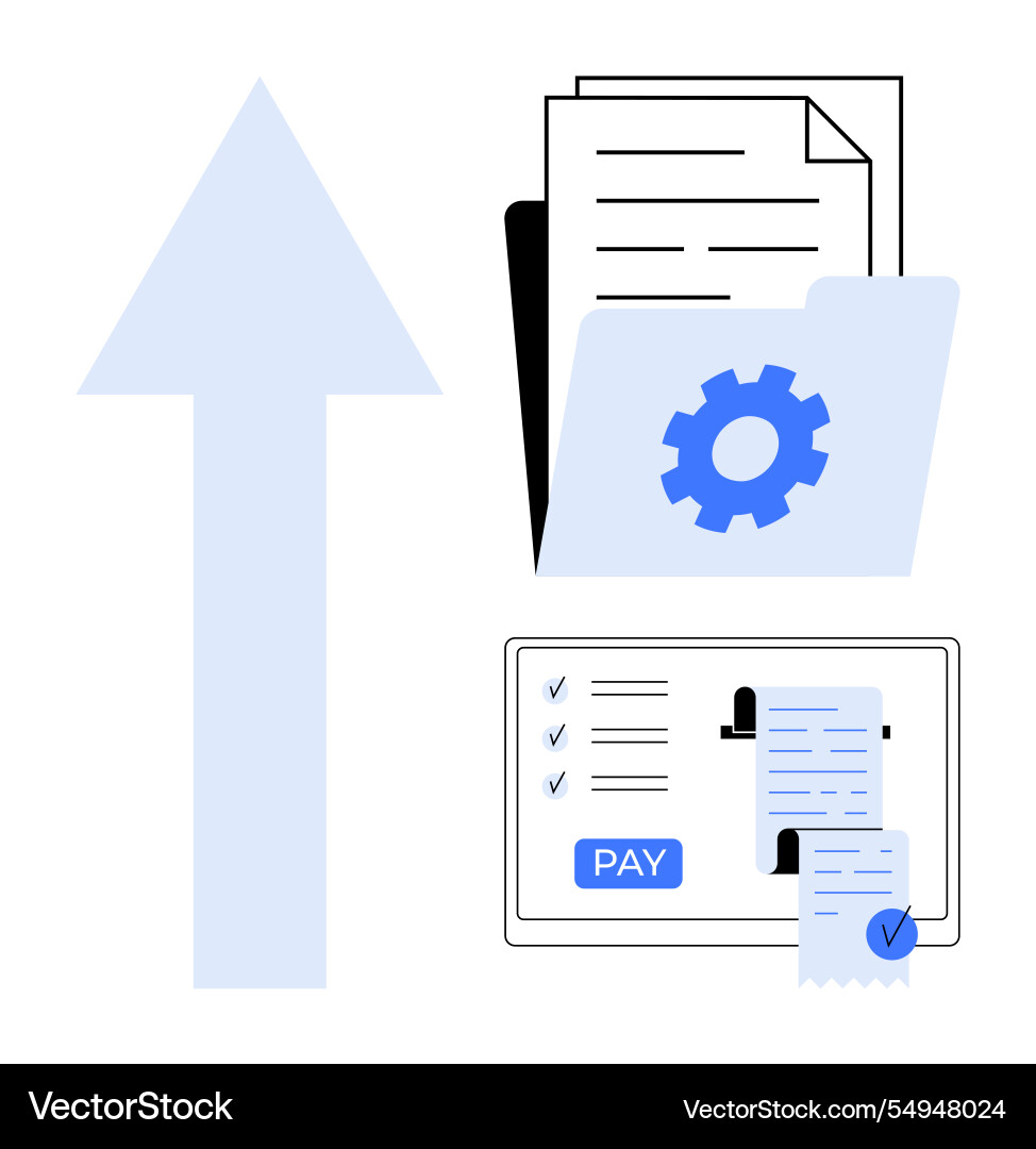 Arrow symbolizing progress with documents gears Vector Image