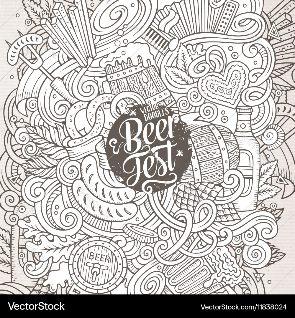 Cartoon cute doodles hand drawn beer frame design Vector Image
