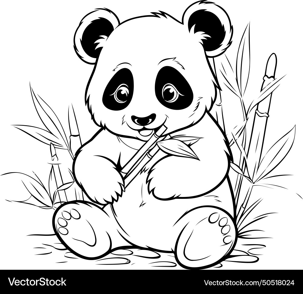 Cute cartoon panda with bamboo for coloring book Vector Image