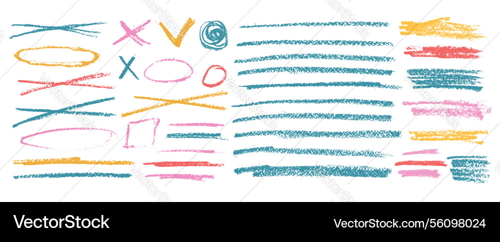 Doodle emphasis set crayon underline cross oval Vector Image