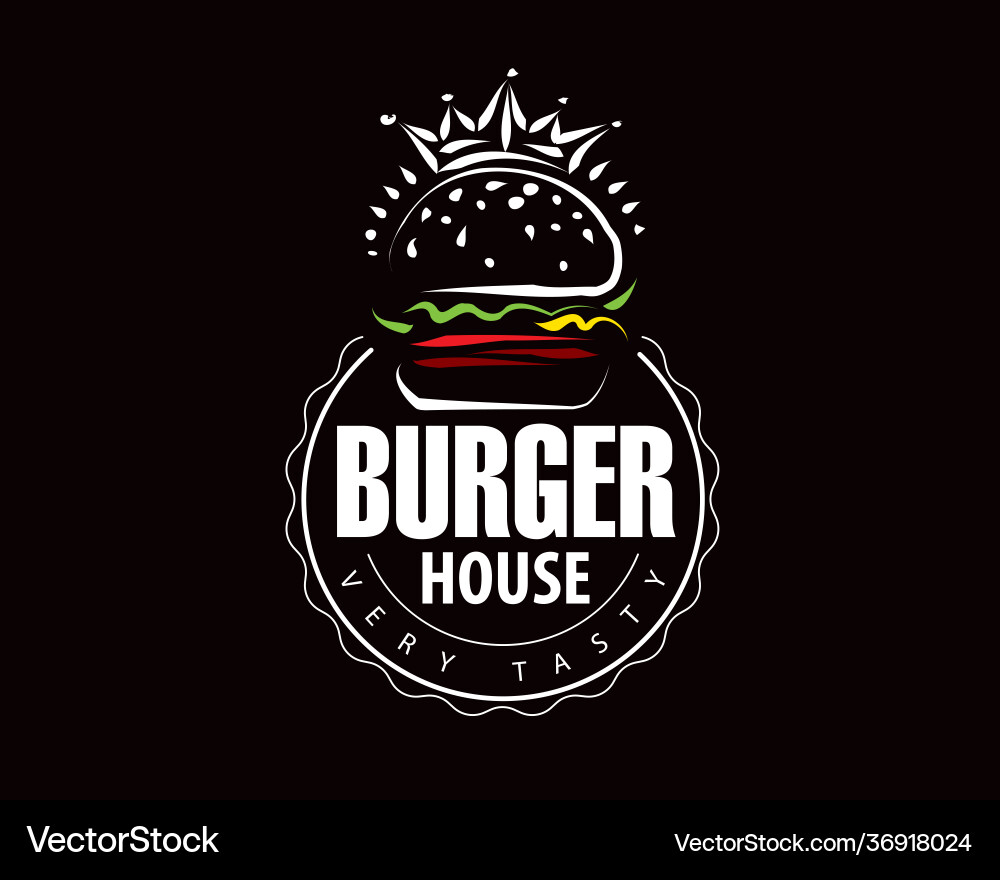 Hand drawn burger logo on black background Vector Image