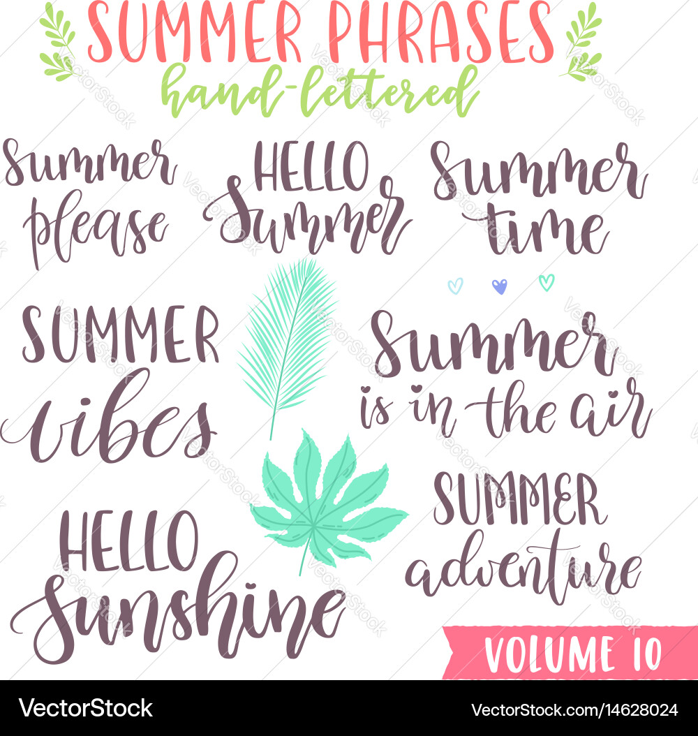 Hand written summer lettering phrases Royalty Free Vector