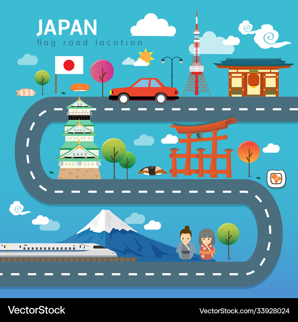 Road map and journey route in japan Royalty Free Vector