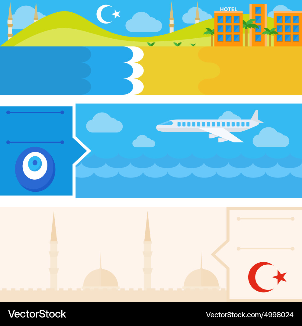 Turkish set of horizontal flat banners Royalty Free Vector