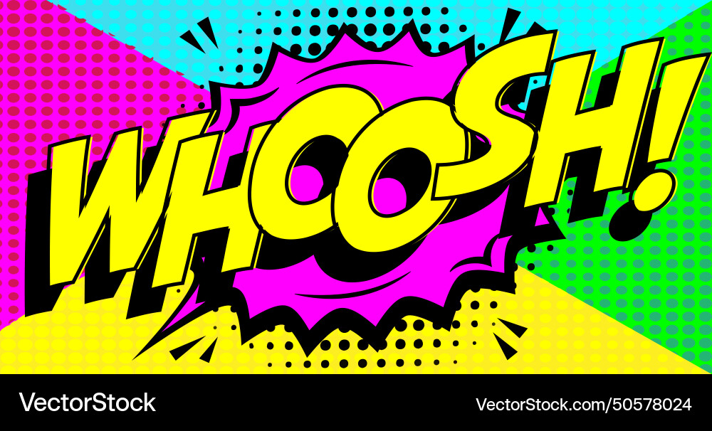 Whoosh comic text on sunburst background Vector Image