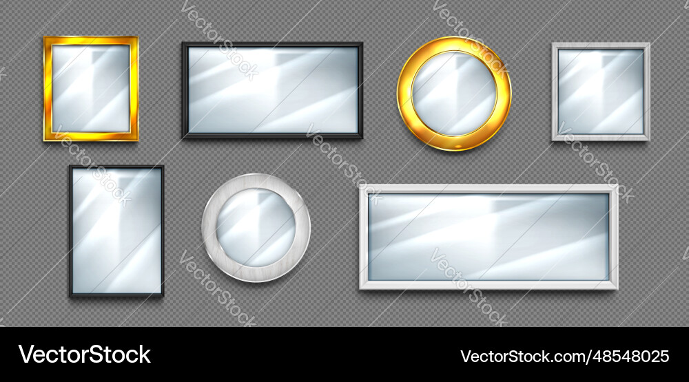 3d mirror glass round wall frame isolated Vector Image