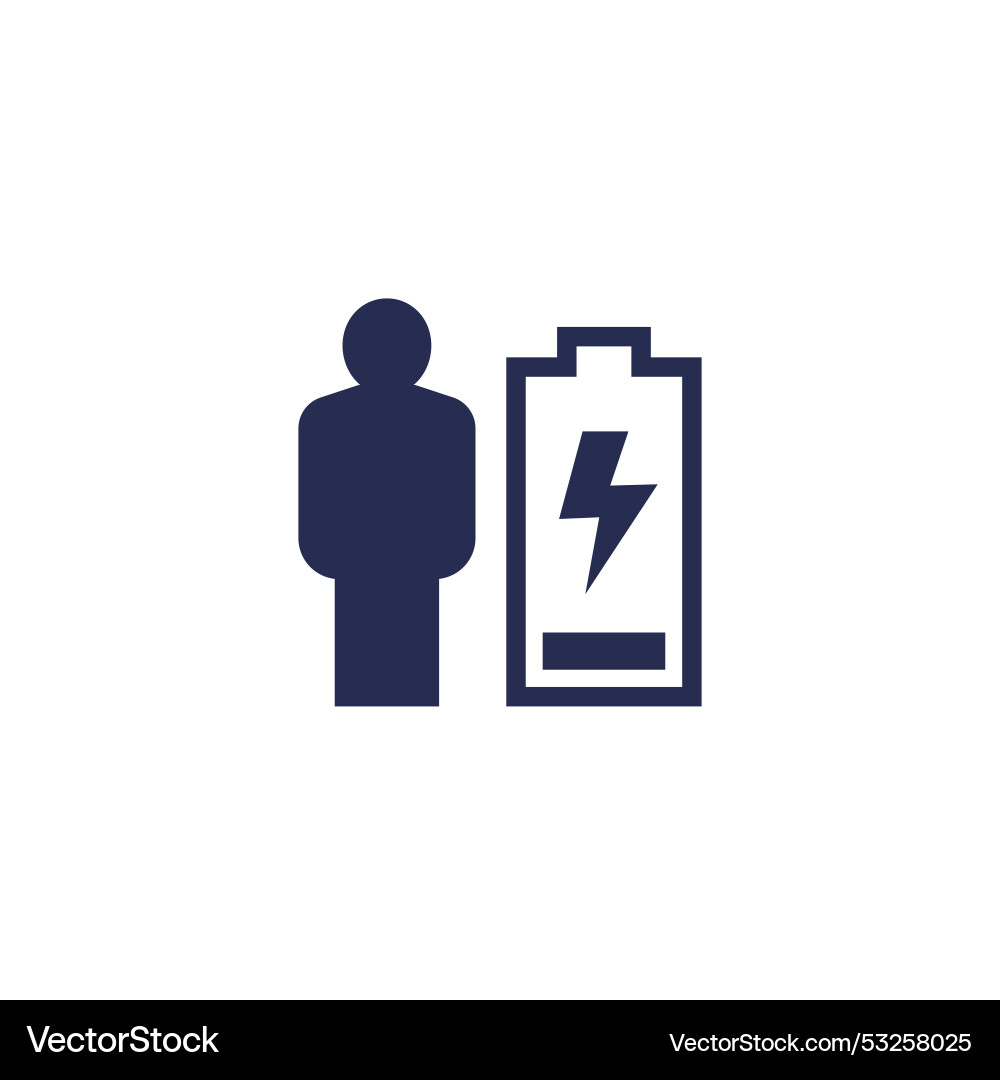 Burnout fatigue icon with low battery and man Vector Image