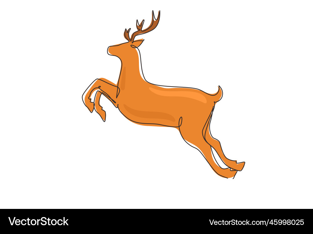 Continuous one line drawing forest wild deer Vector Image