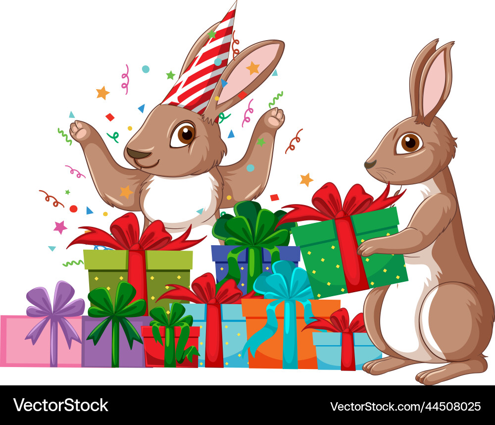 Cute rabbit with gift box Royalty Free Vector Image