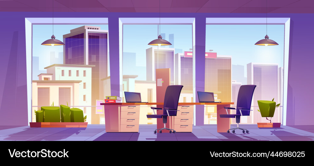 Open space office workplace interior with tables Vector Image