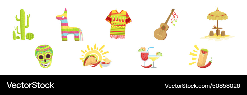 Colorful mexican object and authentic attribute Vector Image