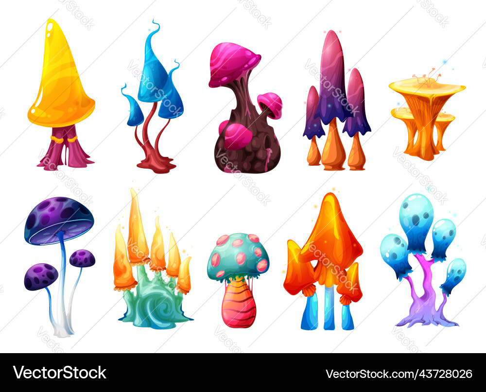 Magic fairy cartoon mushrooms toadstools set Vector Image