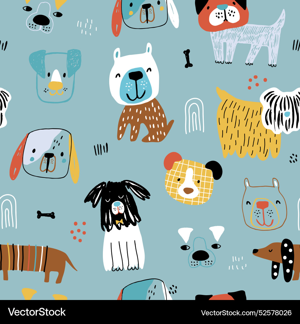 Seamless pattern with cute cartoon dogs Royalty Free Vector