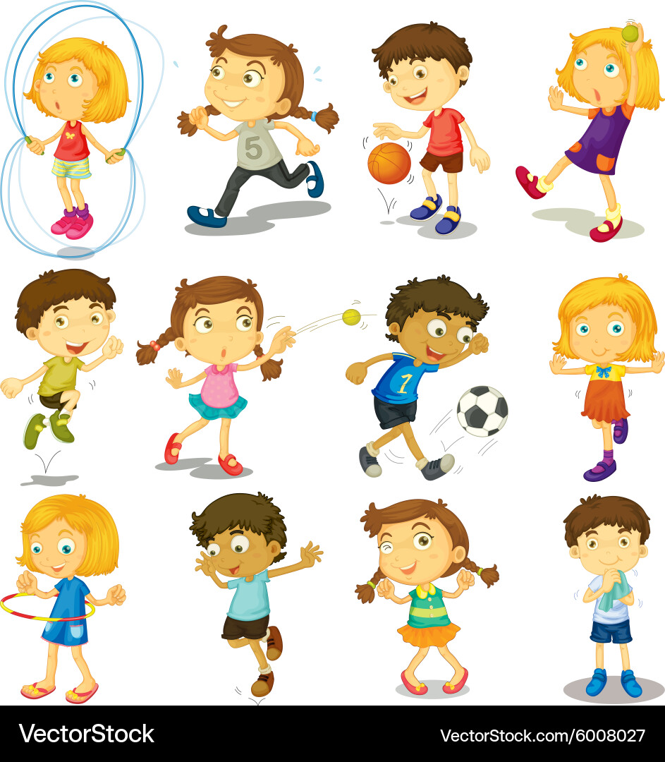 Junge und Mädchen tun viele Aktivitäten Lizenzfreies Vektorbild