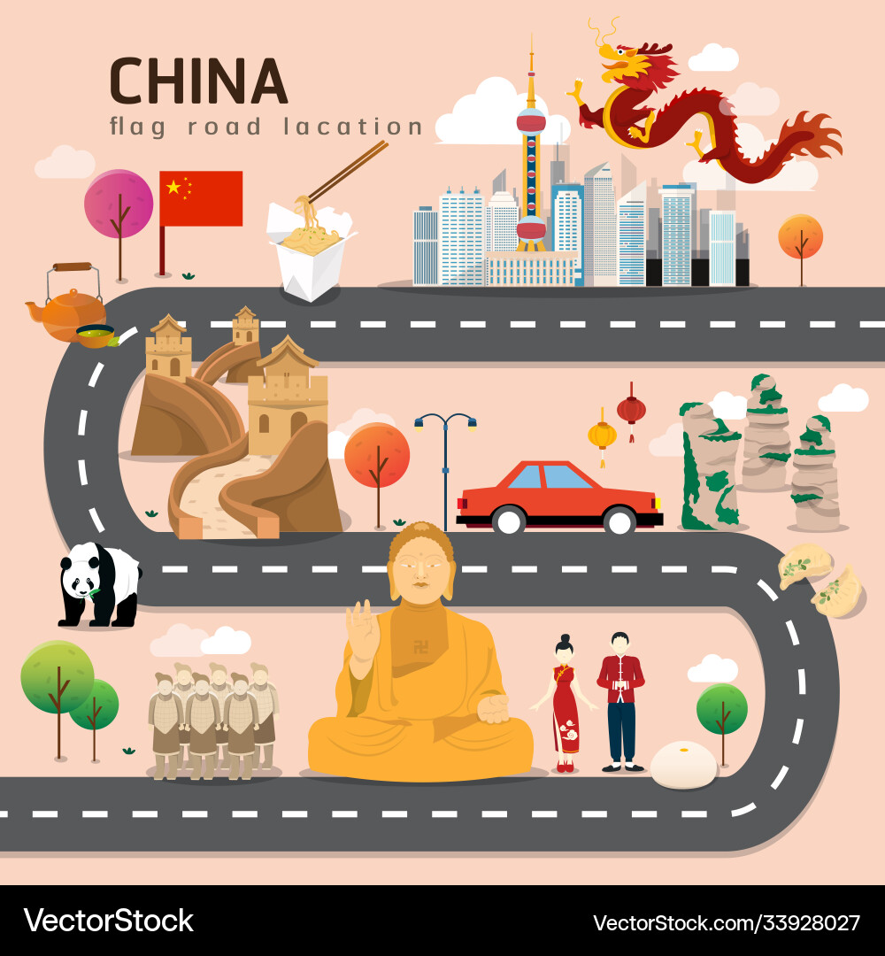Road map and journey route in china Royalty Free Vector