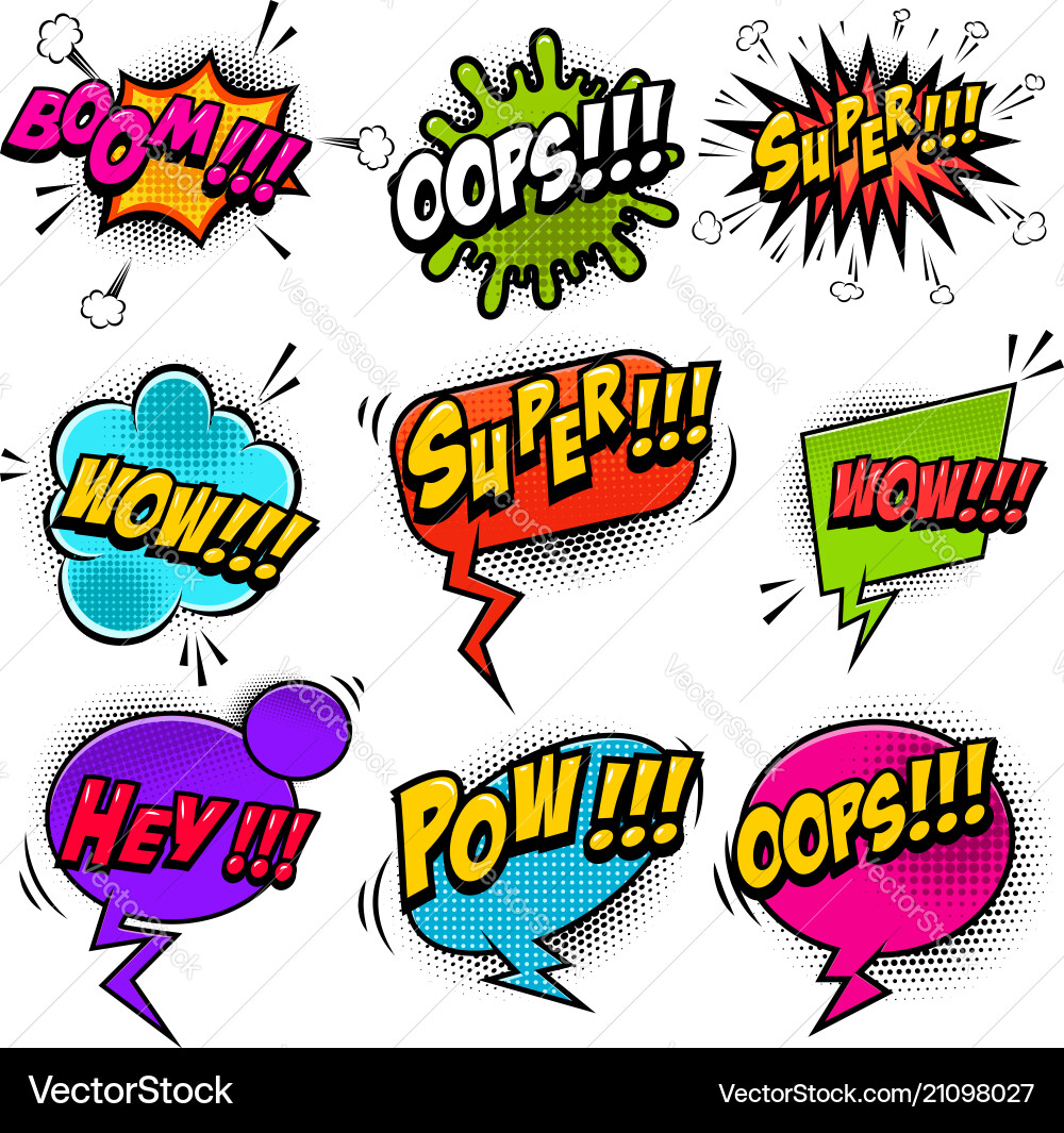 Set of comic style speech bubbles with sound text Vector Image