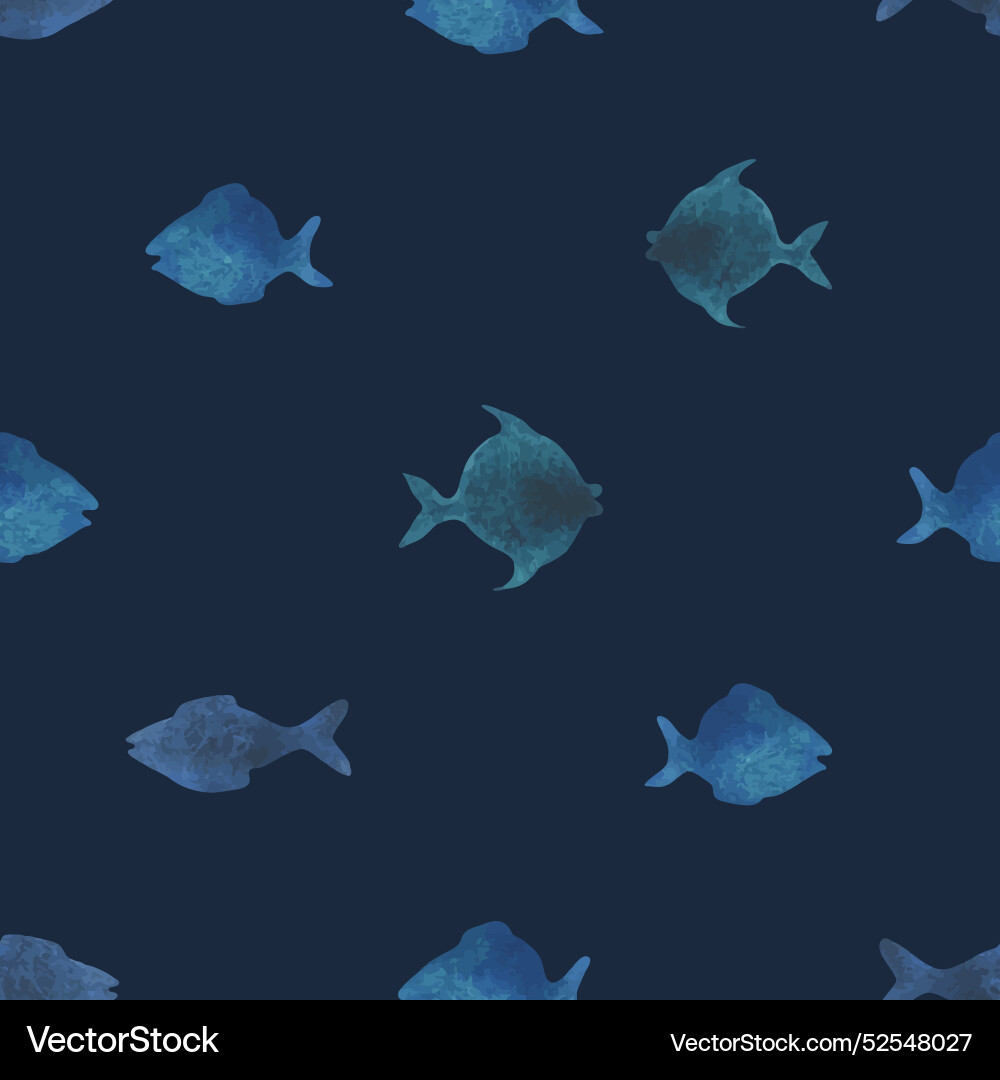 Simple blue fish silhouettes watercolor Royalty Free Vector