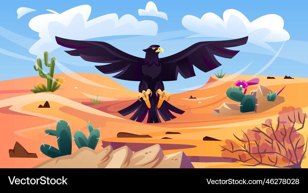 Black eagle over desert Royalty Free Vector Image