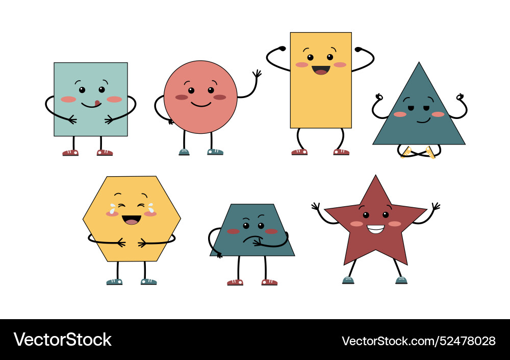 Cute cartoon geometric shapes circle square Vector Image