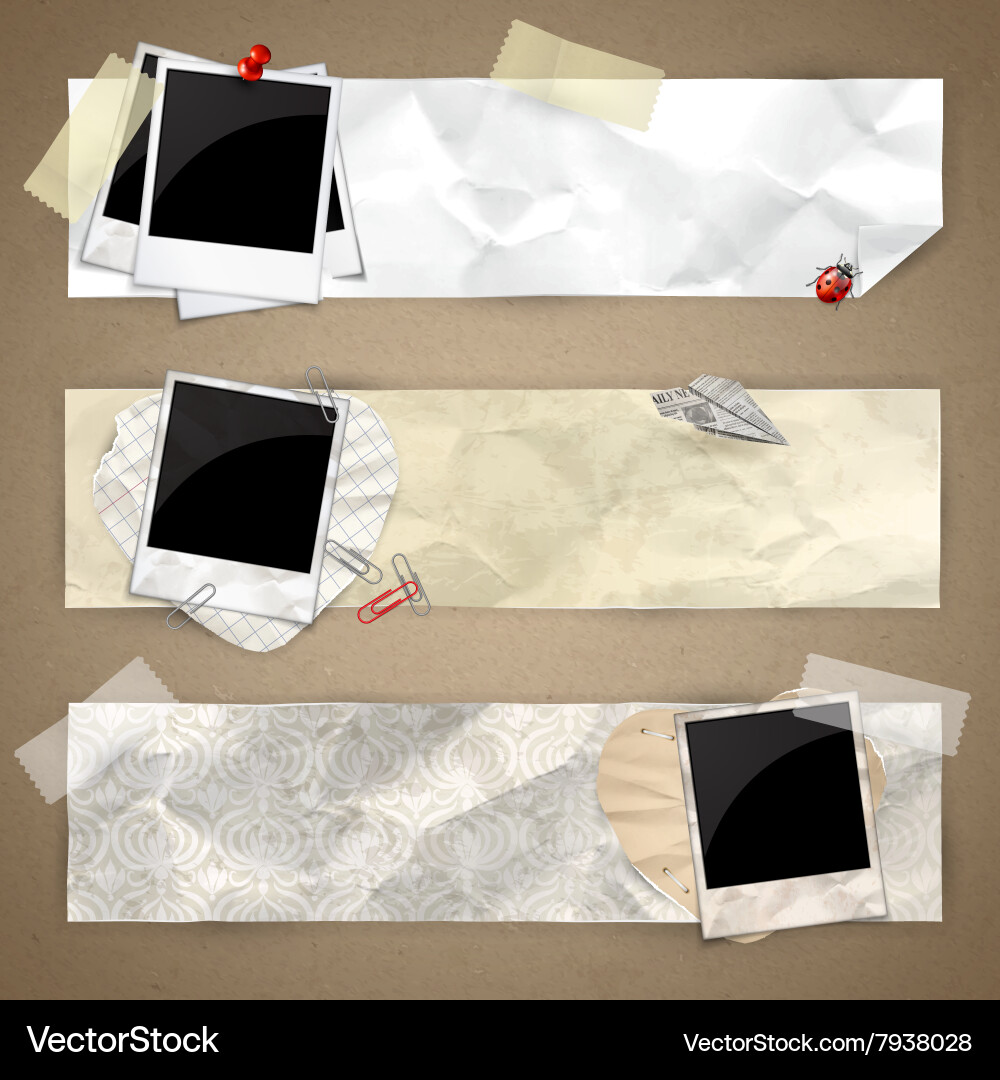 Horizontal banners with photo frames Royalty Free Vector