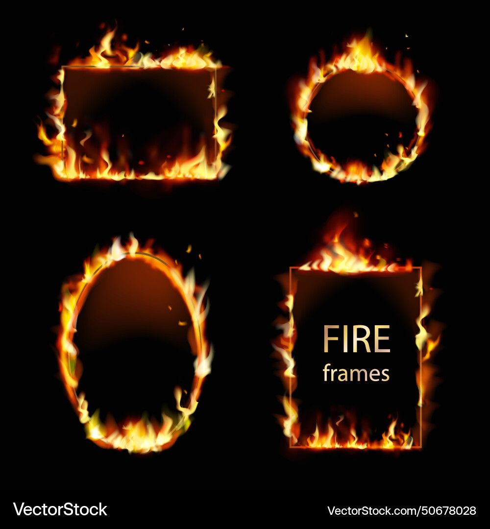 Various frames in fire square and circle Vector Image