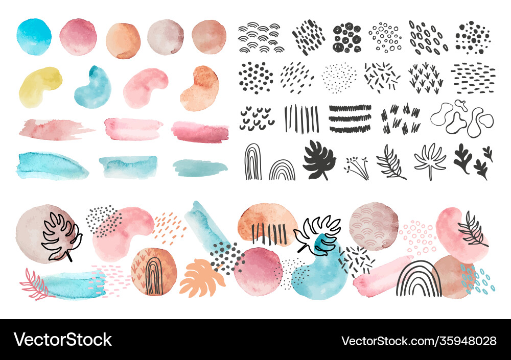 Watercolor shapes lines and patterns abstract Vector Image