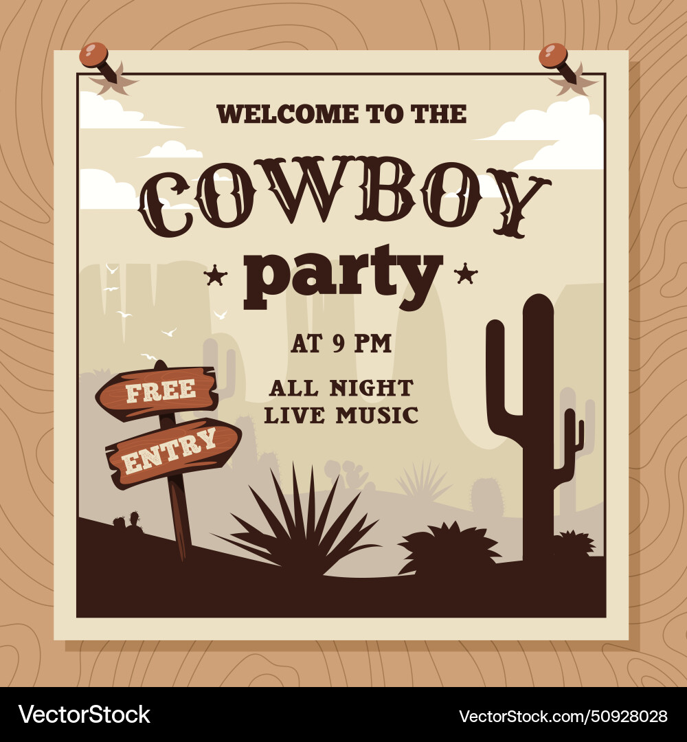 Wild west cowboy party invitation poster Vector Image
