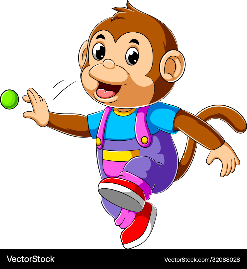Young monkey playing tennis ball Royalty Free Vector Image