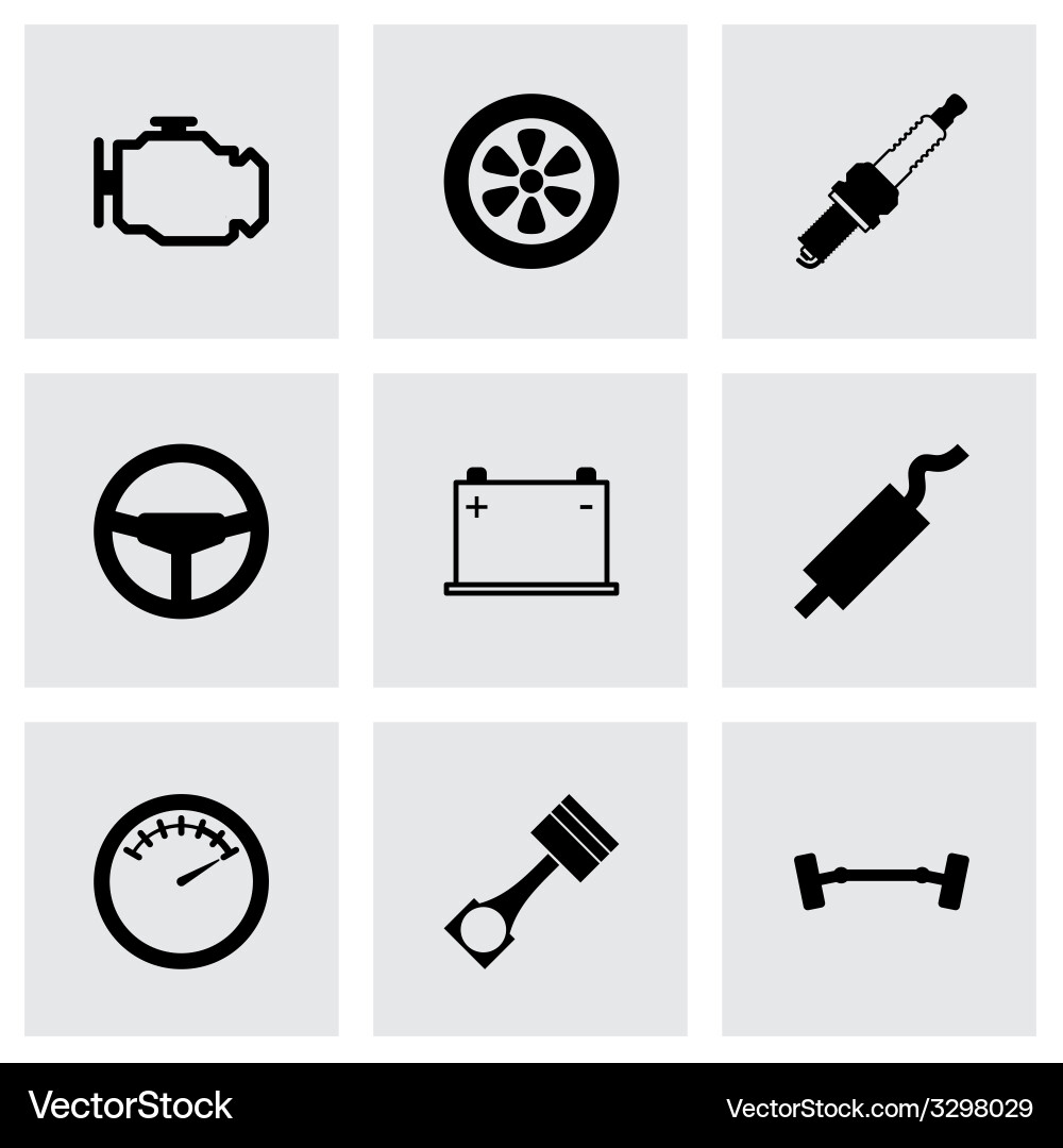 Car Parts Icon Set - Black & White Royalty Free Vector